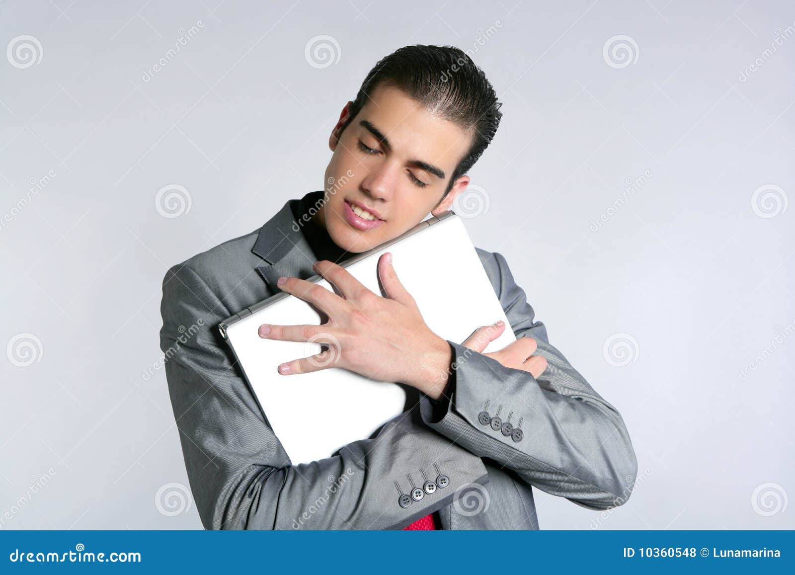 Businessman Young Embracing Computer, Hug Laptop Stock Photo - Image of ...