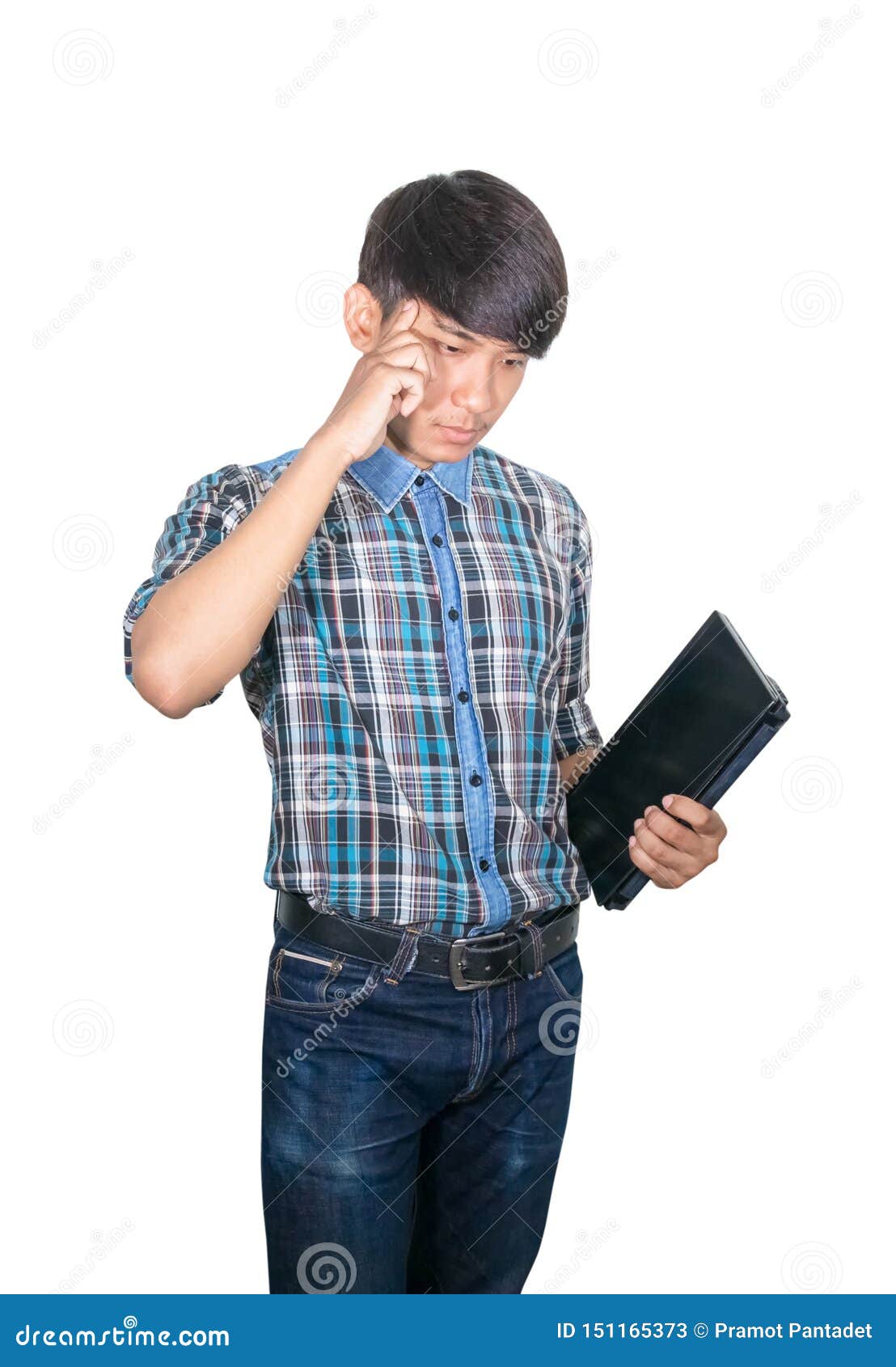 Businessman Young Hold Laptop Computer at Thinking Ideas Strategy ...