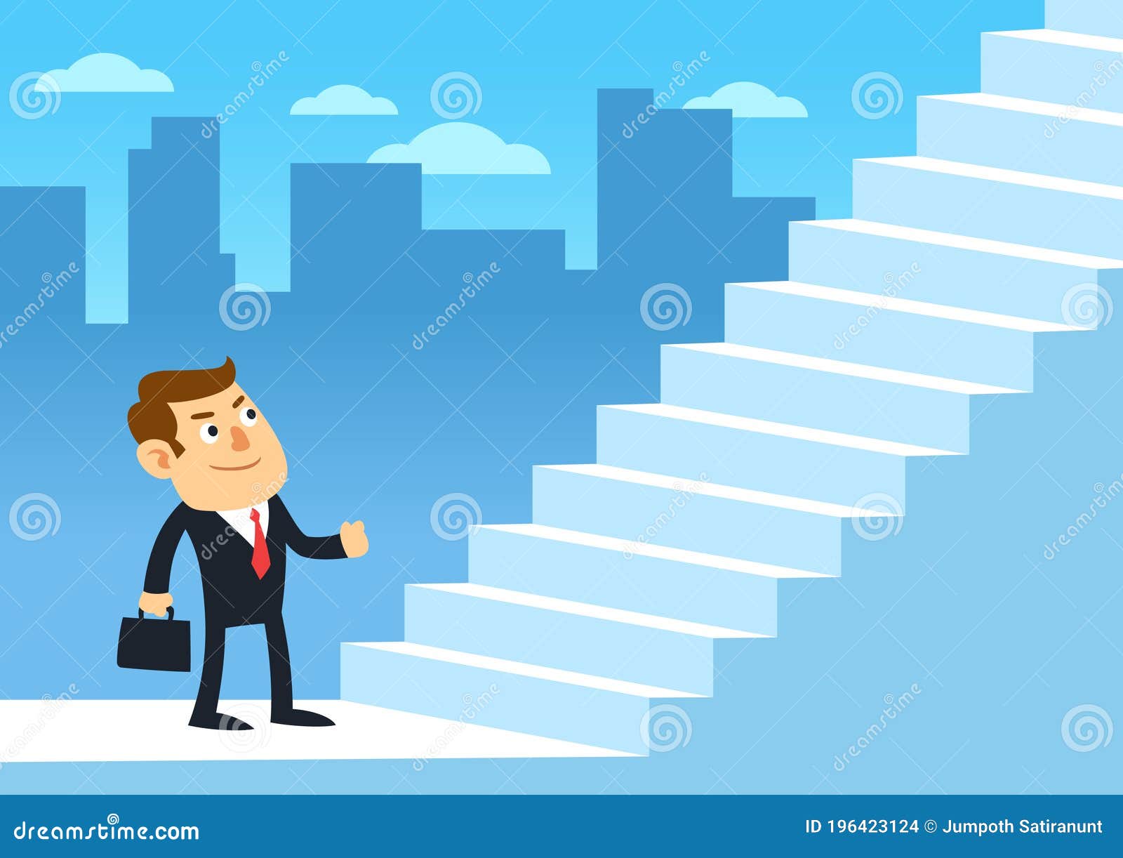Businessman Start Walking Up Stairway First Step. Color Vector Cartoon ...