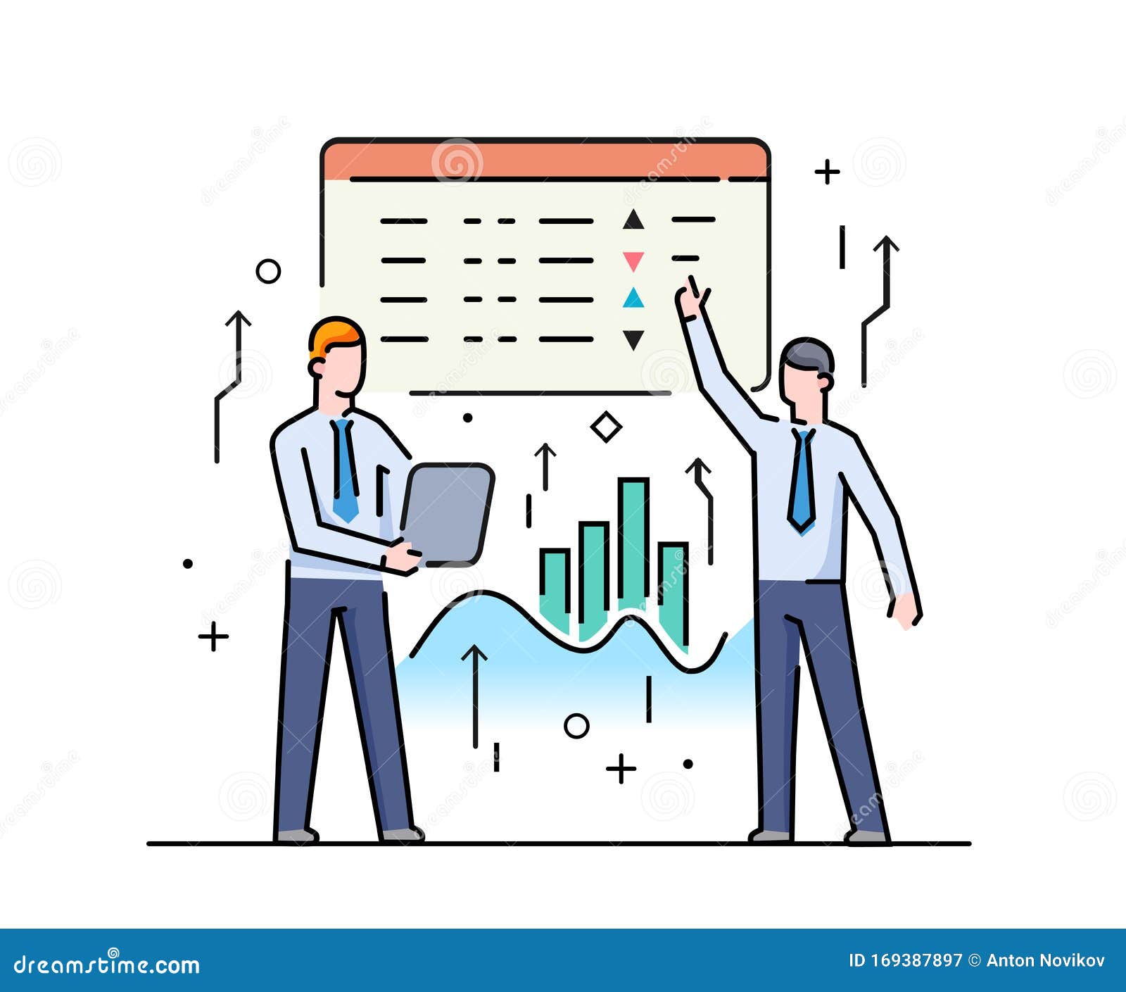 Businessmans Controls the Interface of Monitors. Workflow, Growth ...