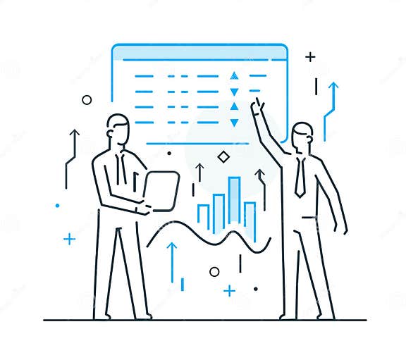 Businessmans Controls the Interface of Monitors. Workflow, Growth ...