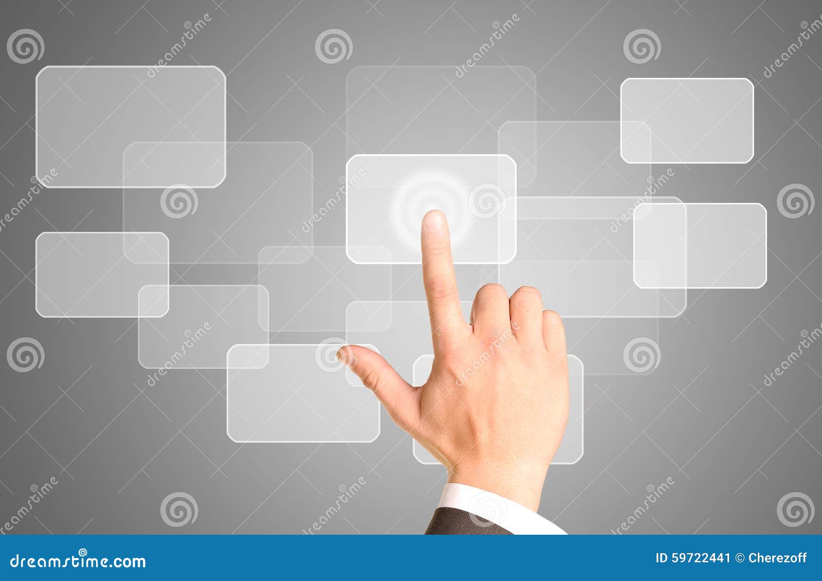 Businessmans Finger Clicking on Virtual Screen Stock Image - Image of ...
