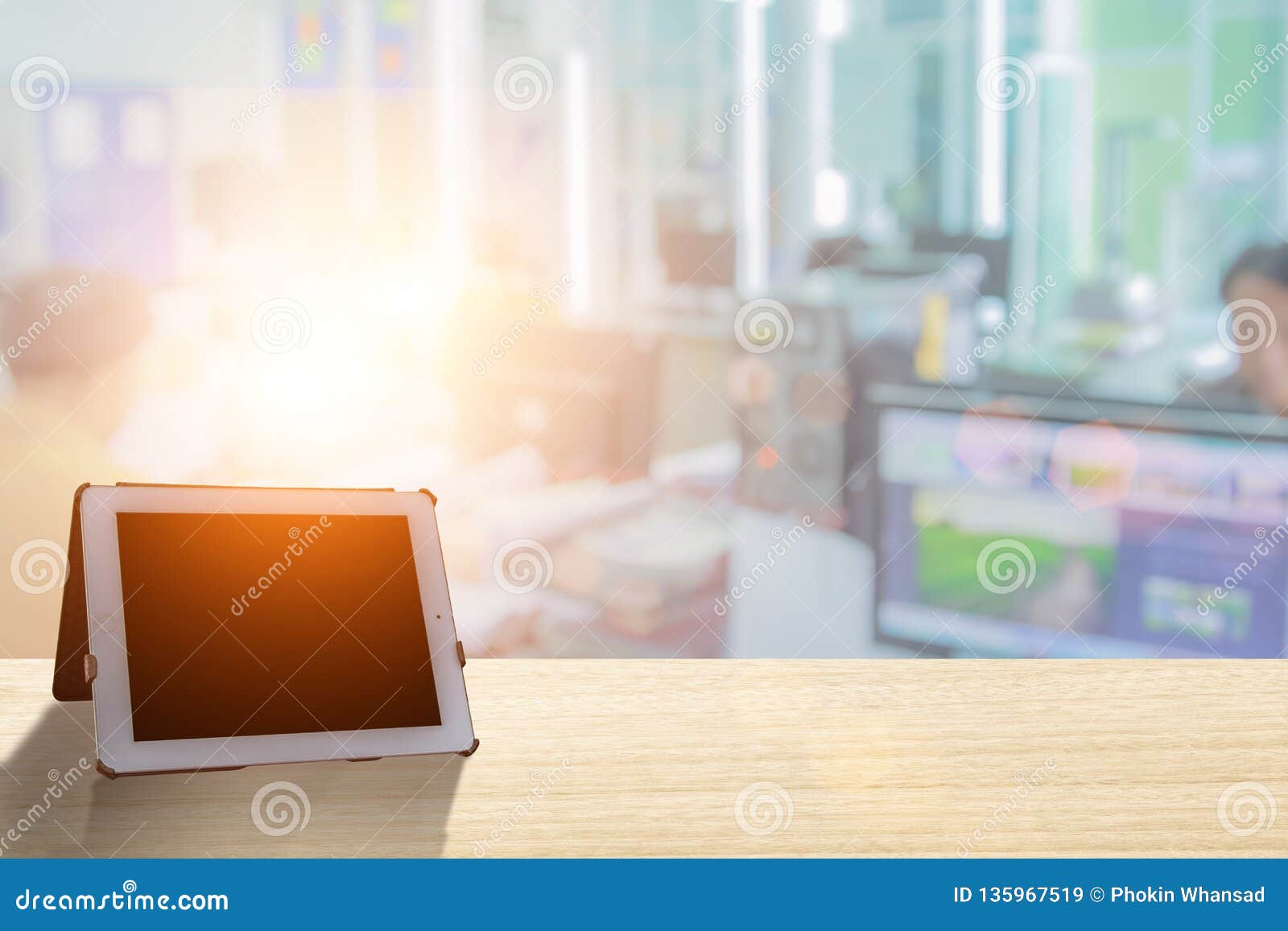 Businessmen Blur in the Workplace or Work Space of Laptop on Table in ...