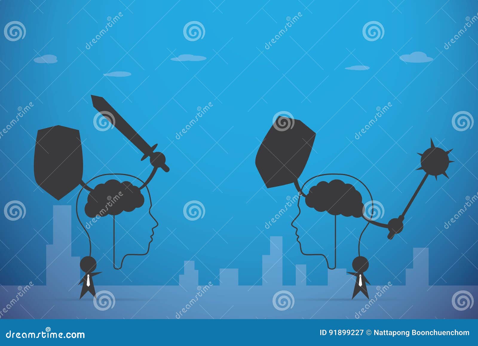 Brain Fighting Set Inside Head Vector Illustration | CartoonDealer.com ...