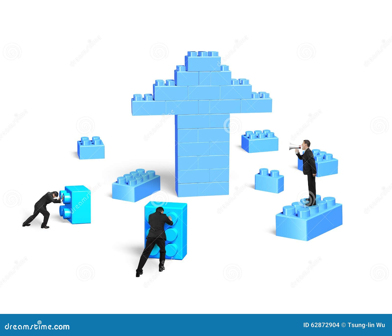 Businessmen Building Stack Blocks in Arrow Up Shape Stock Illustration ...