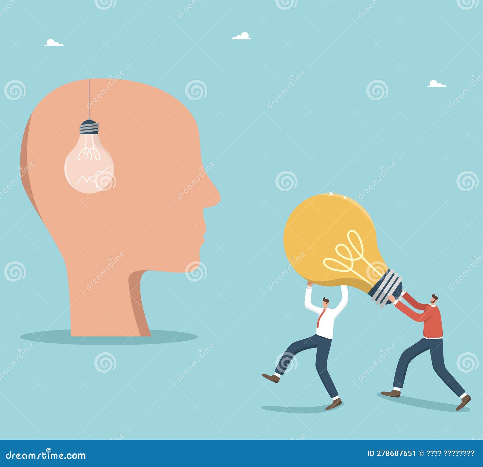 Businessmen Carry Light Bulb To A Big Head Stock Vector Illustration Of Creative Goal 278607651