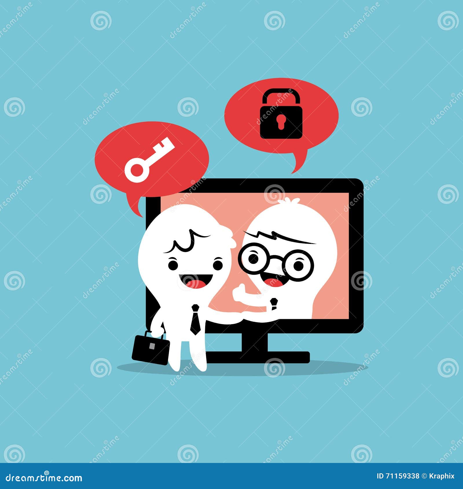 Businessmen Cartoon Handshake Computer Screen Online Deal Business ...