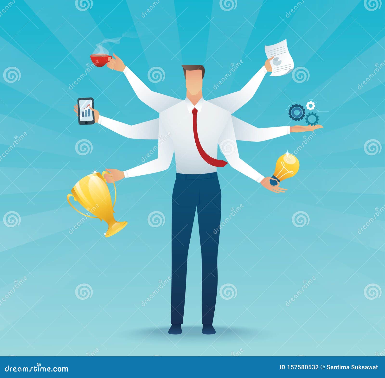 Businessmen Character Multitasking Hard Work. Concept of Working Hard ...