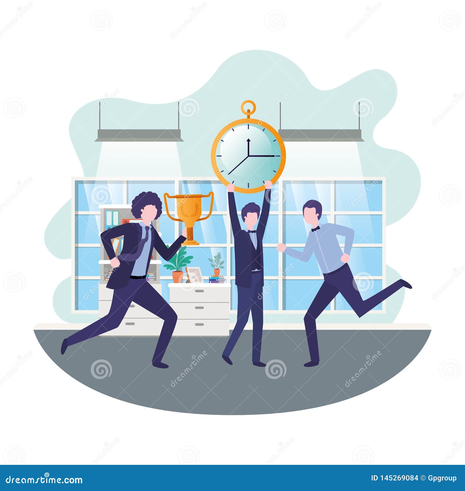 Businessmen with Clock and Trophy in Living Room Stock Vector ...