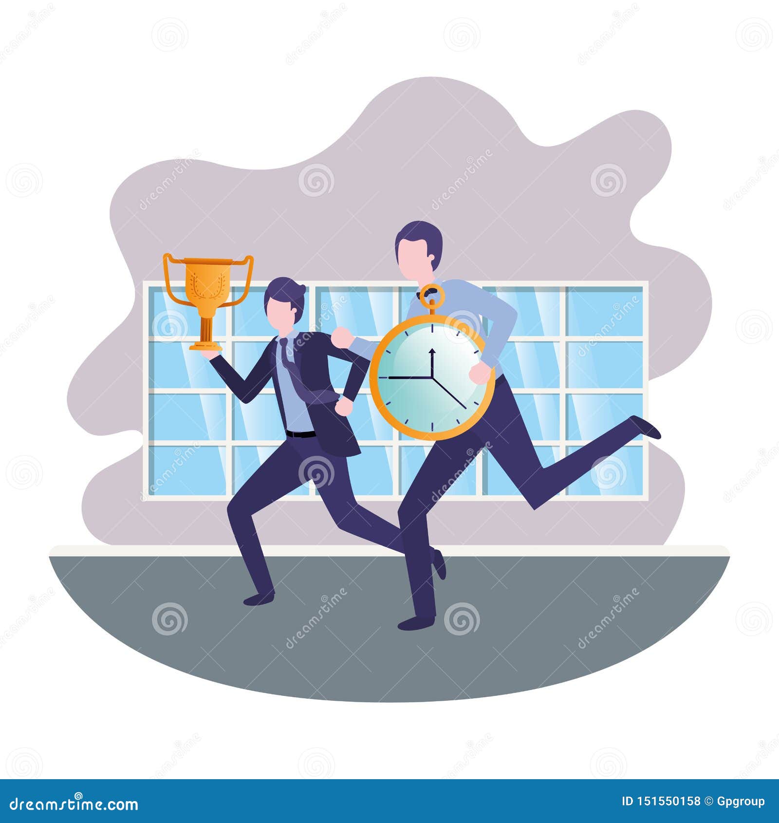 Businessmen with Clock and Trophy in Living Room Stock Vector ...