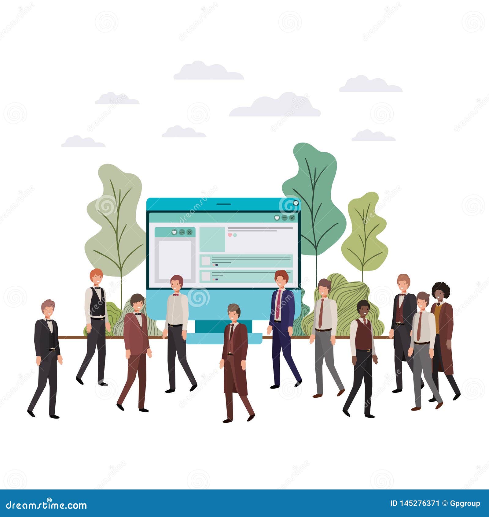 Businessmen with Computer Desktop Avatar Character Stock Vector ...