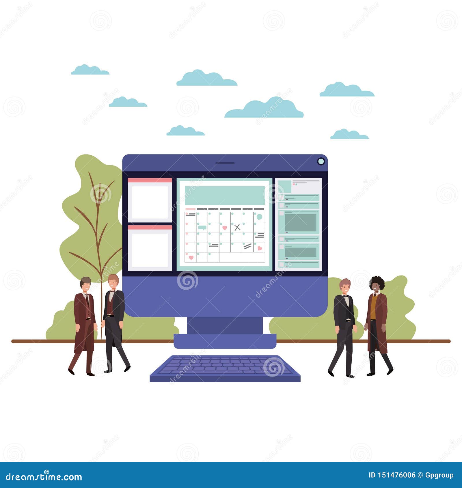 Businessmen with Computer Desktop Avatar Character Stock Vector ...