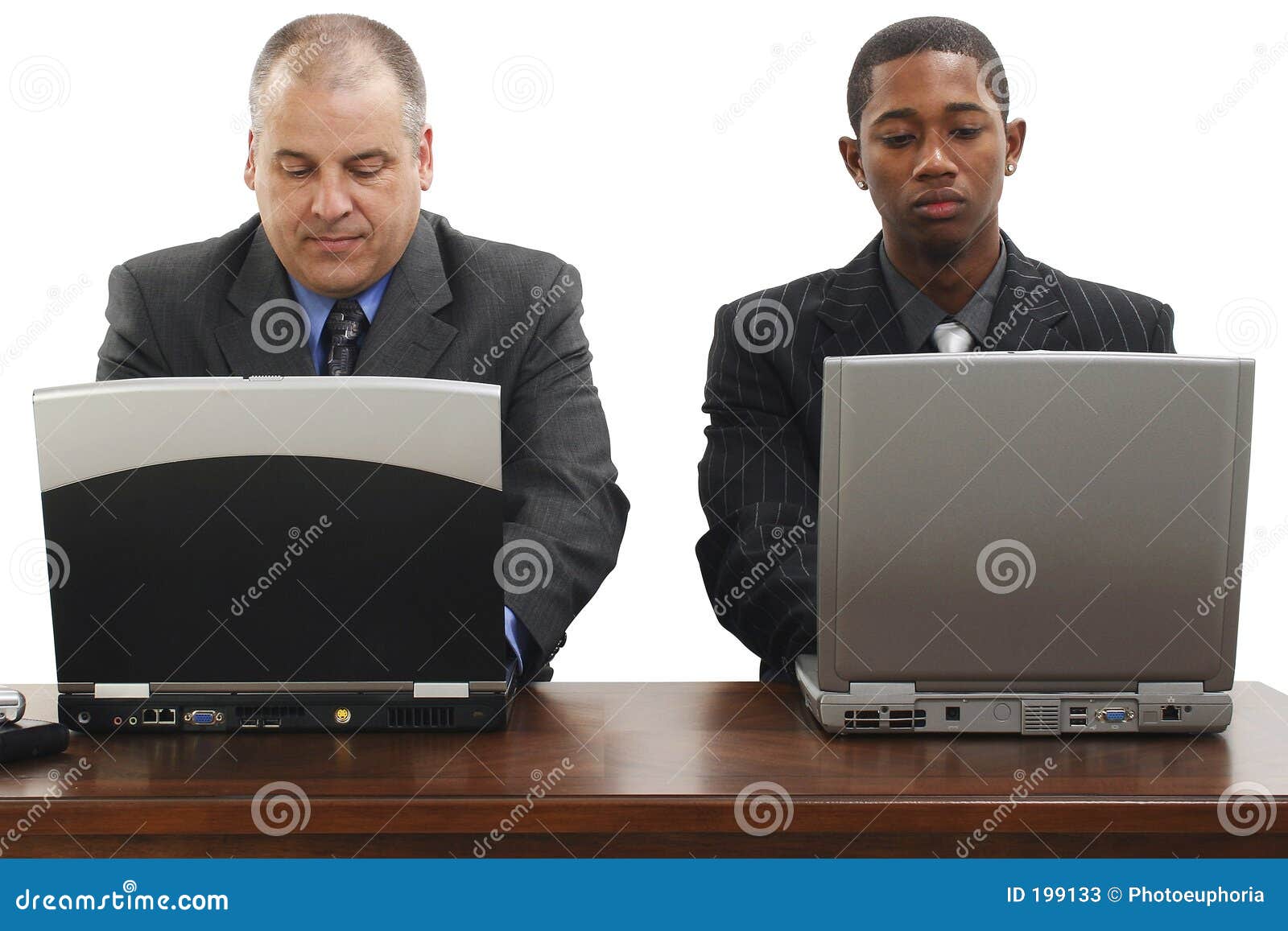 Businessmen at Desk with Laptops Stock Image - Image of path, customer ...
