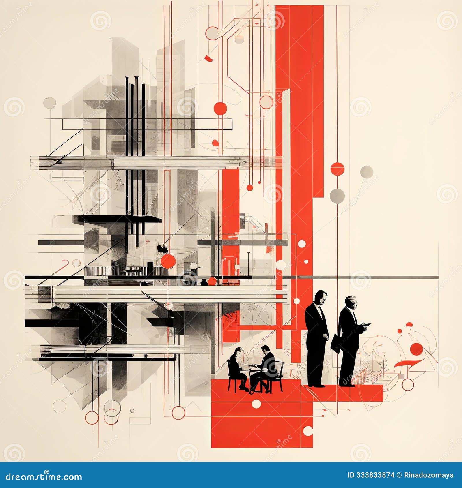 Businessmen Discussing a Project in Front of an Abstract Cityscape ...