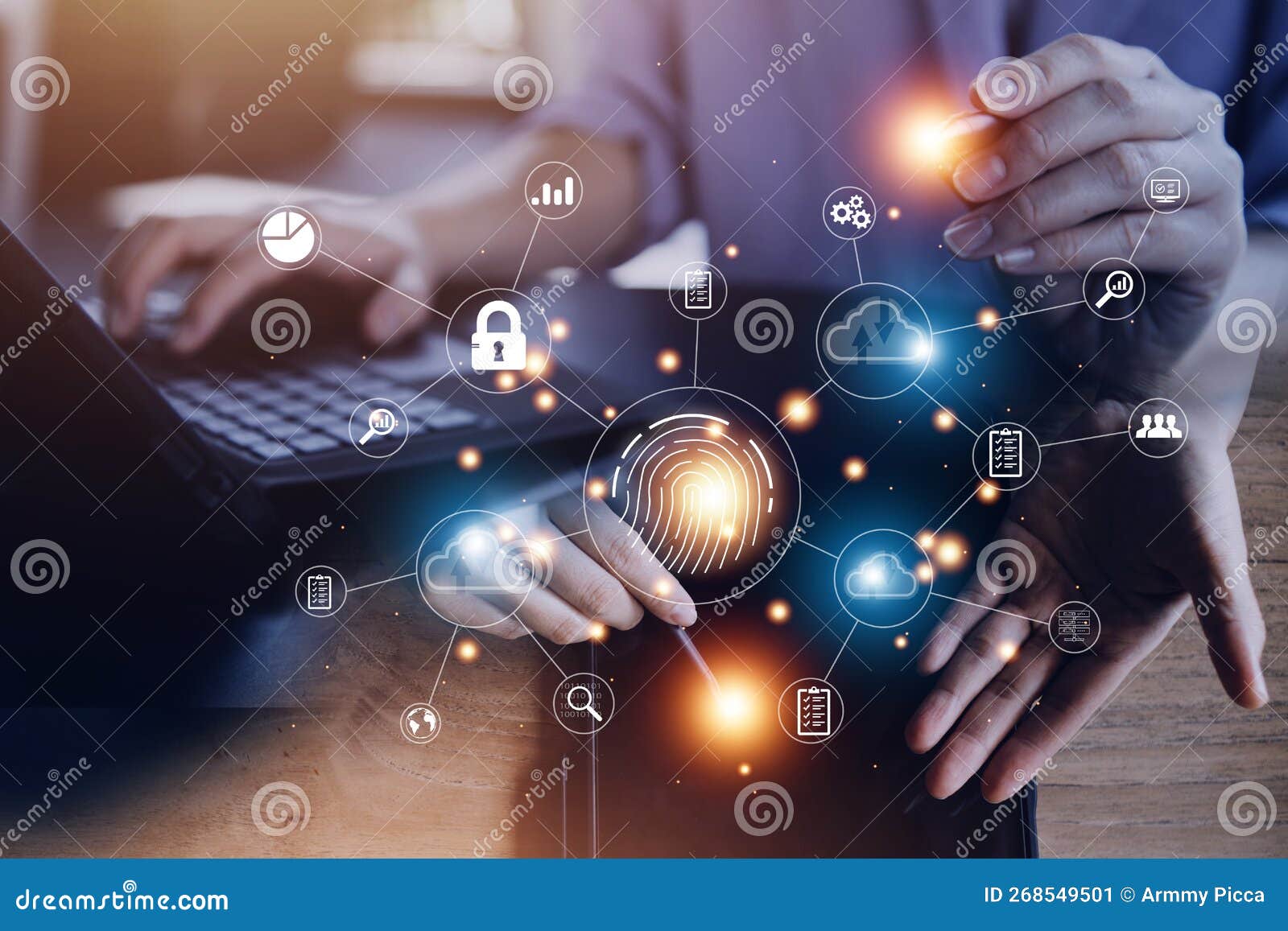 Businessmen Fingerprint Scanning and Biometric Authentication ...