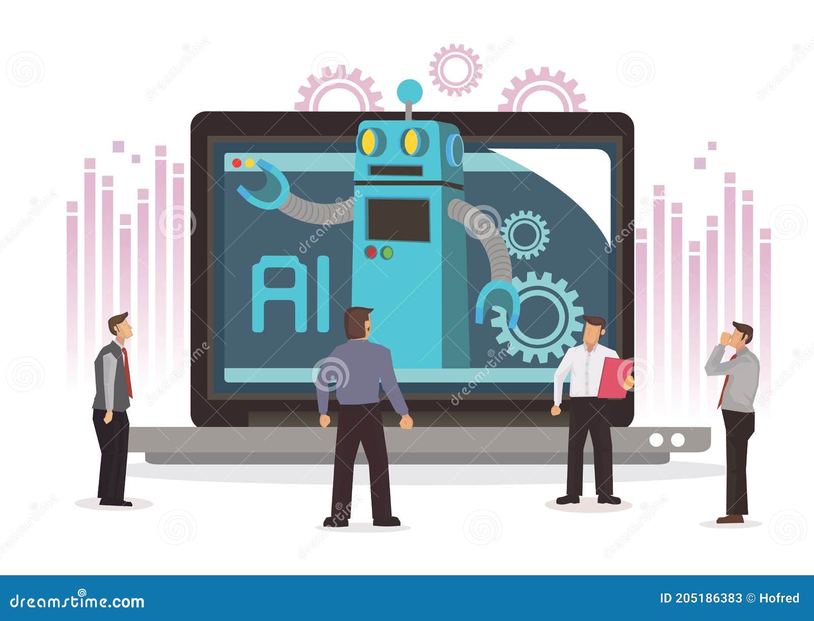 Businessmen with a Giant Computer with Artificial Intelligence Stock ...