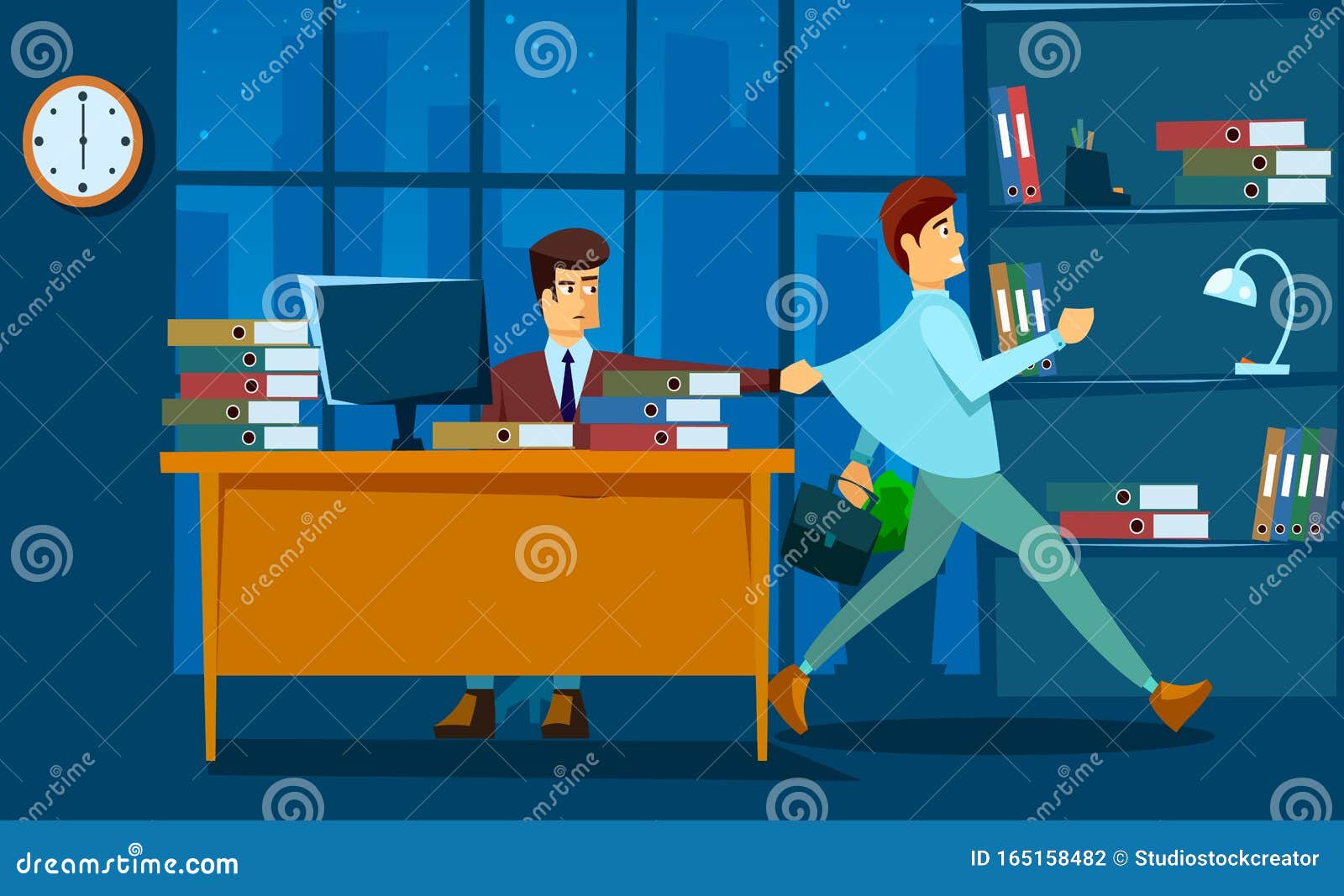 Businessmen is Going Back Home after Work but the Boss Pulls and Holds ...