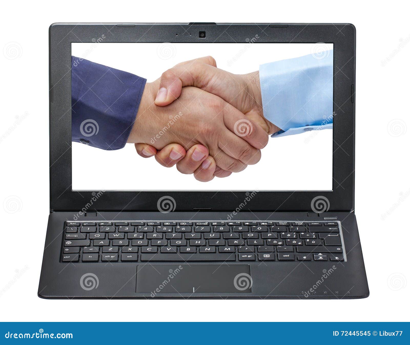 Businessmen Handshaking on Screen Laptop Isolated Stock Image - Image ...