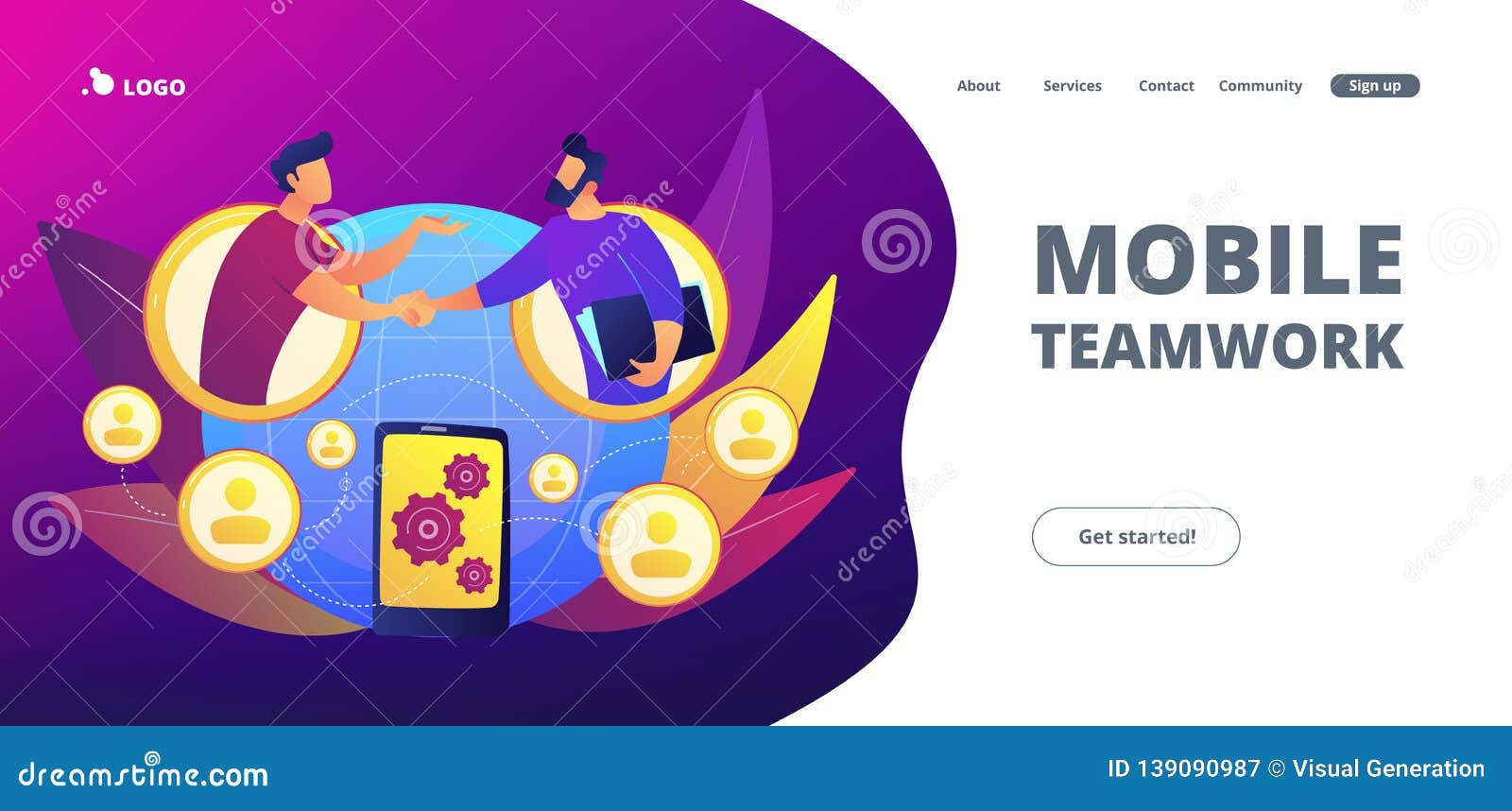 Mobile Collaboration Concept Landing Page. Stock Vector - Illustration ...