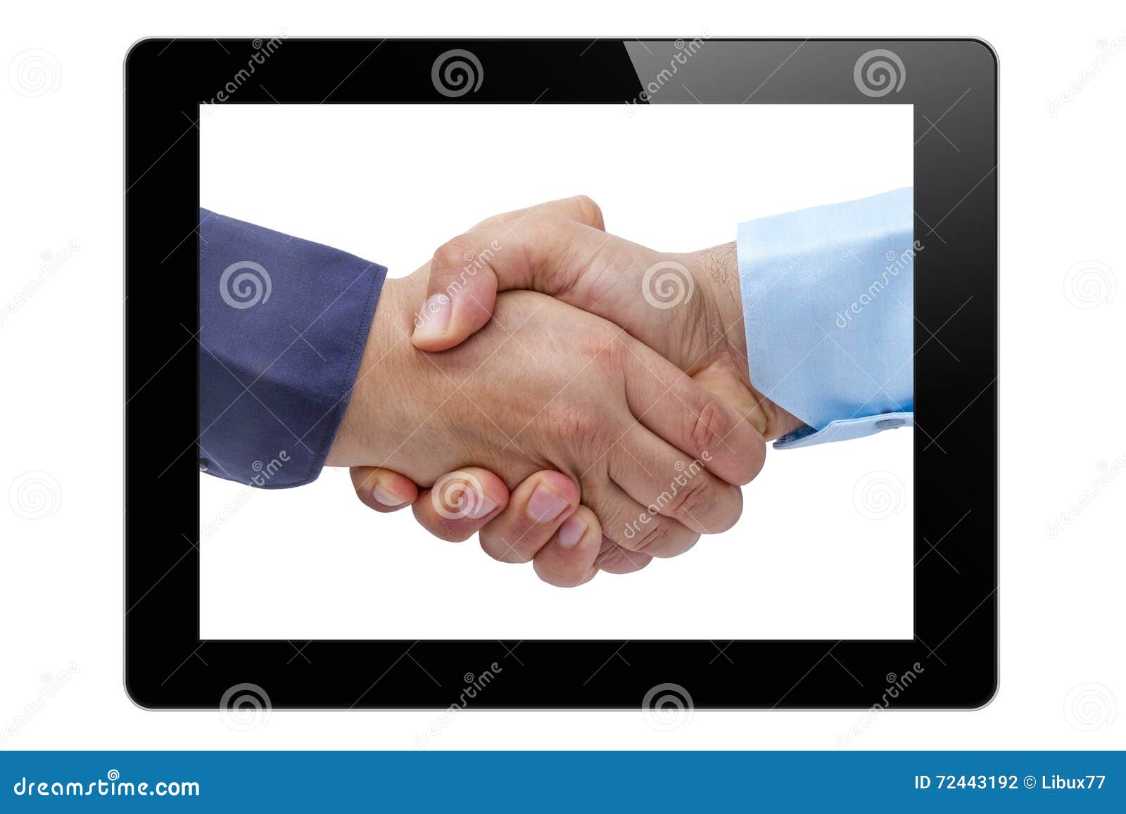Businessmen Handshaking Tablet PC Stock Photo - Image of concept ...