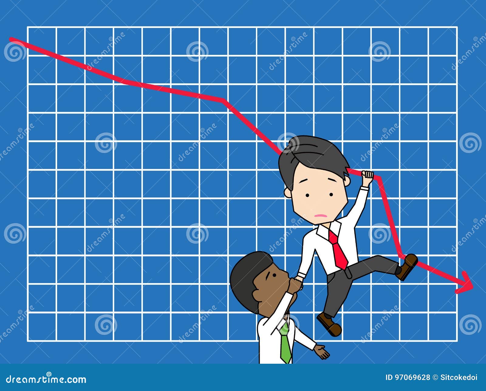 Businessmen Hanging on Graphs Falling Help Stock Vector - Illustration ...