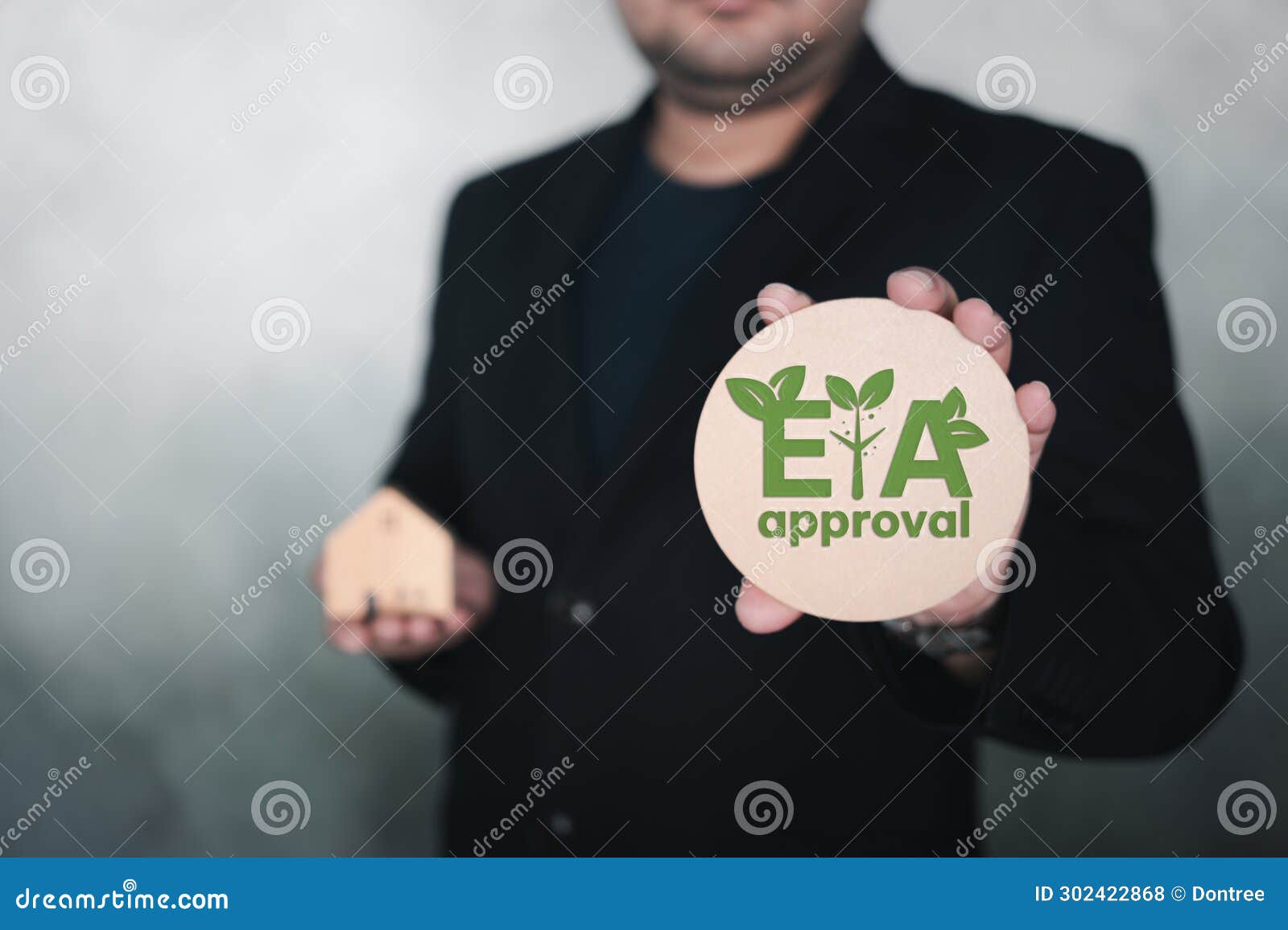 Businessmen Holding Tag of Approval EIA or Environmental Impact ...