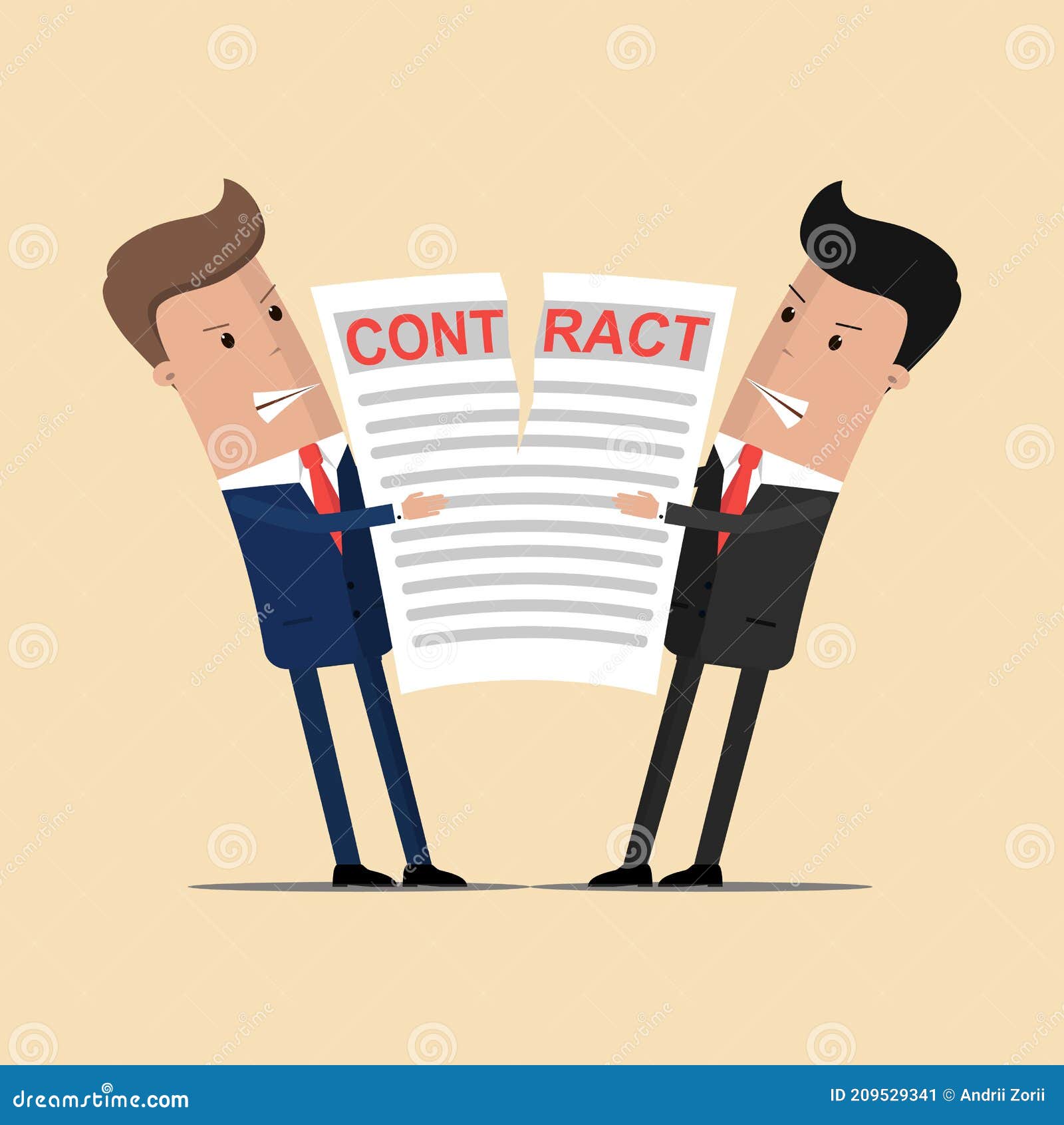 Businessmen Holding a Torn Contract. Businessmen Break Contract. End ...