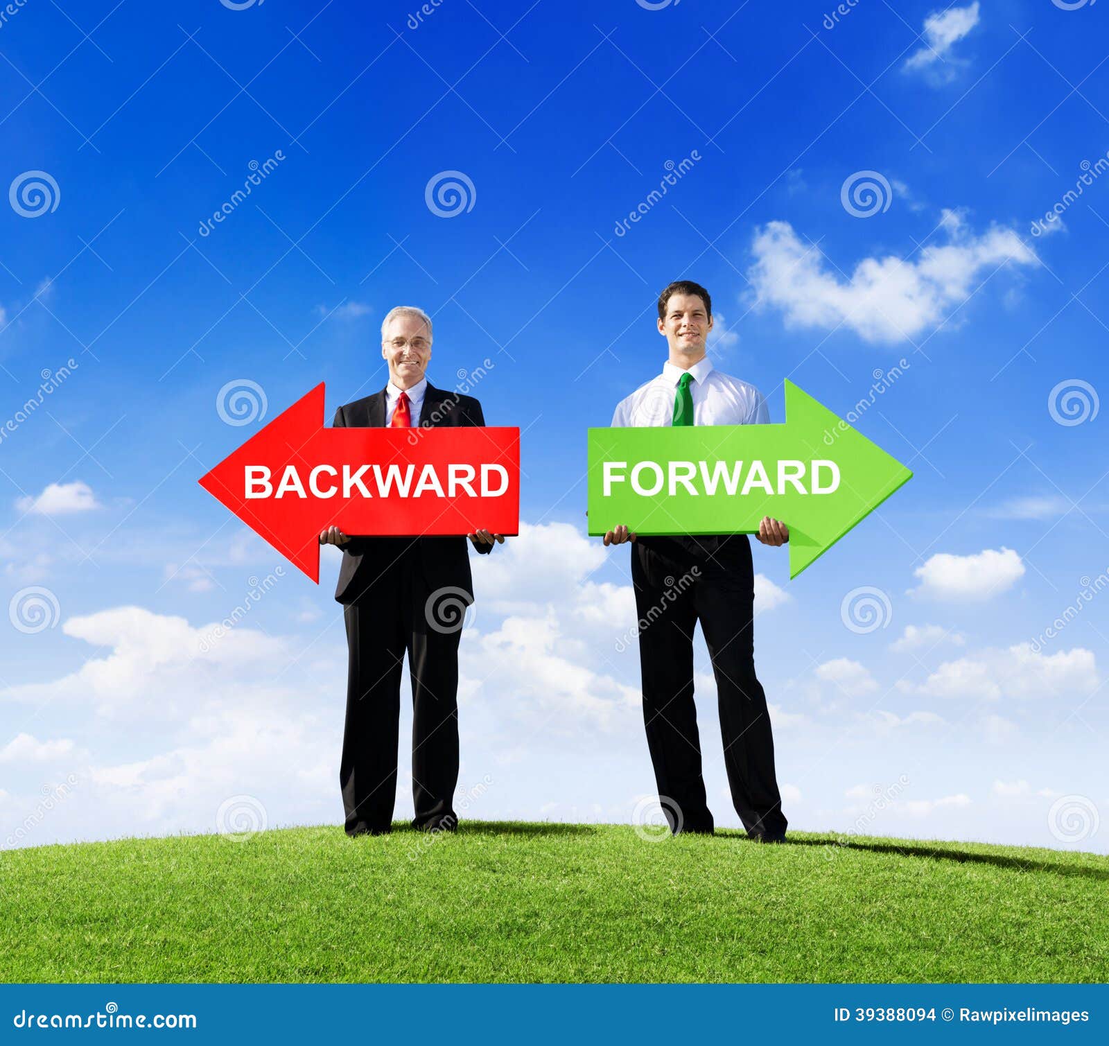 Businessmen Holding Word Backward and Forward Stock Photo - Image of ...