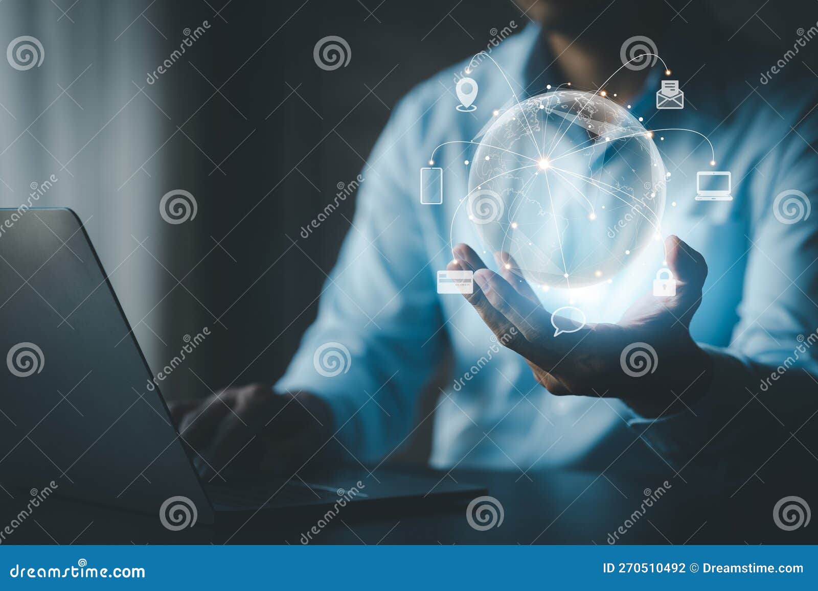 Businessmen with Hologram Icon Online Data Network Connection, Upload ... Businessmen with Hologram Icon Online Data Network Connection, Upload ...