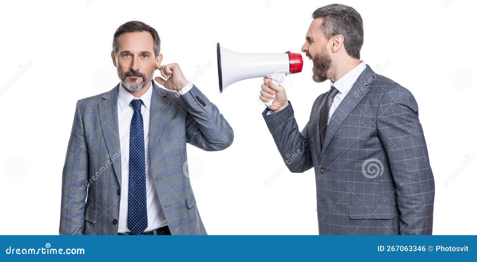 Businessmen Ignore Shouting in Megaphone Isolated. Businessmen Ignore ...