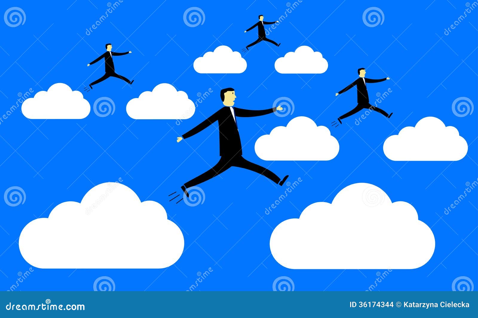 Businessmen Jumping from Cloud To Cloud Stock Vector - Illustration of ...