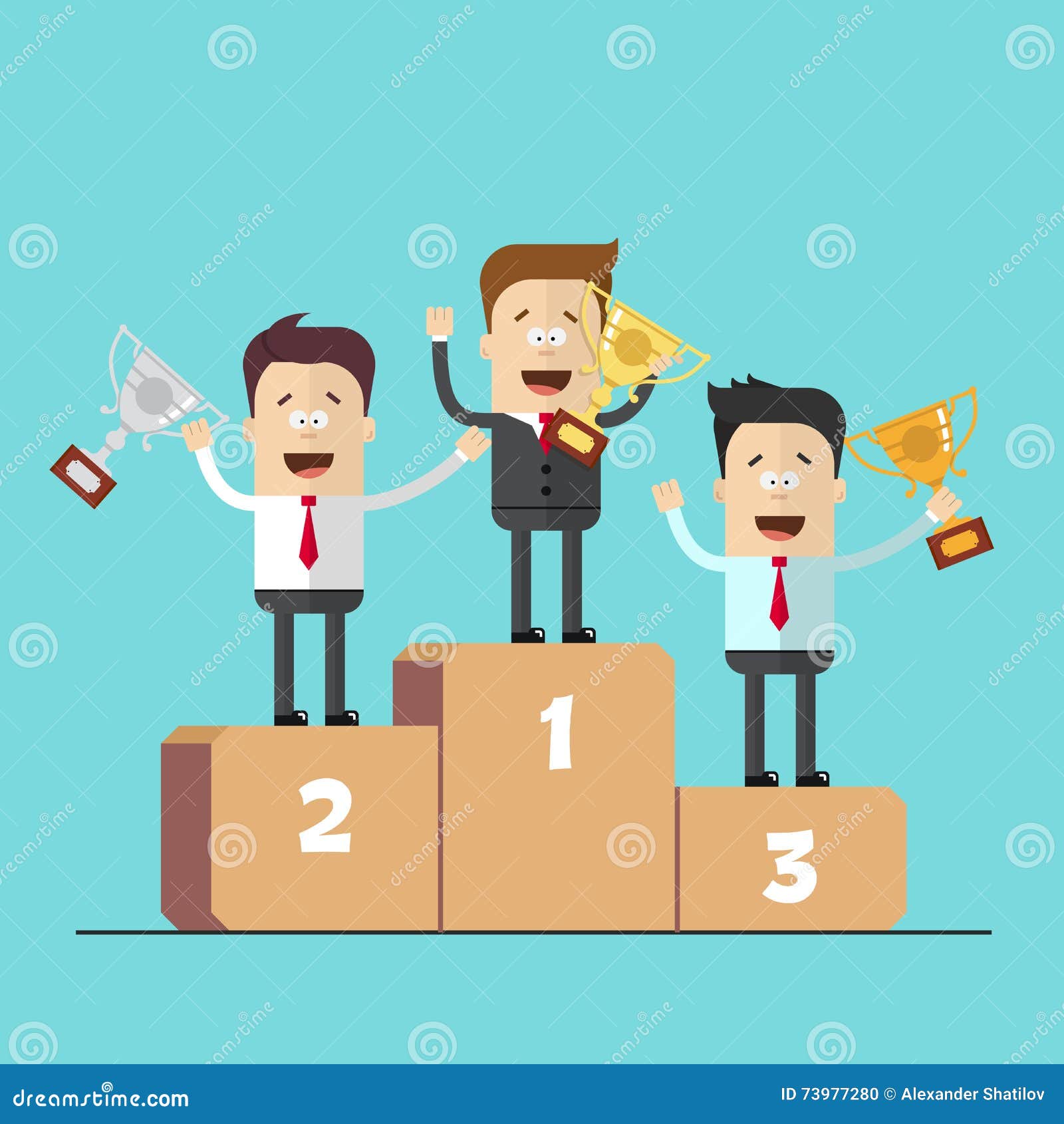 Businessmen or Managers on the Podium with the Winning Hand. Cartoon ...