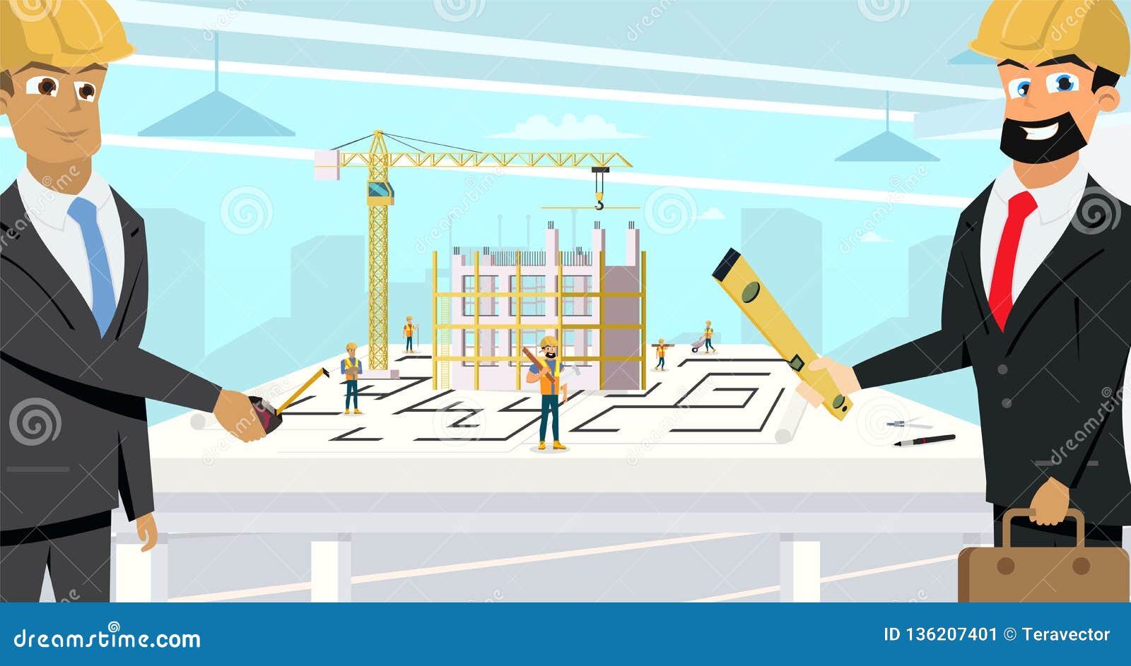 Businessmen Planning Building Project Flat Vector Stock Vector ...