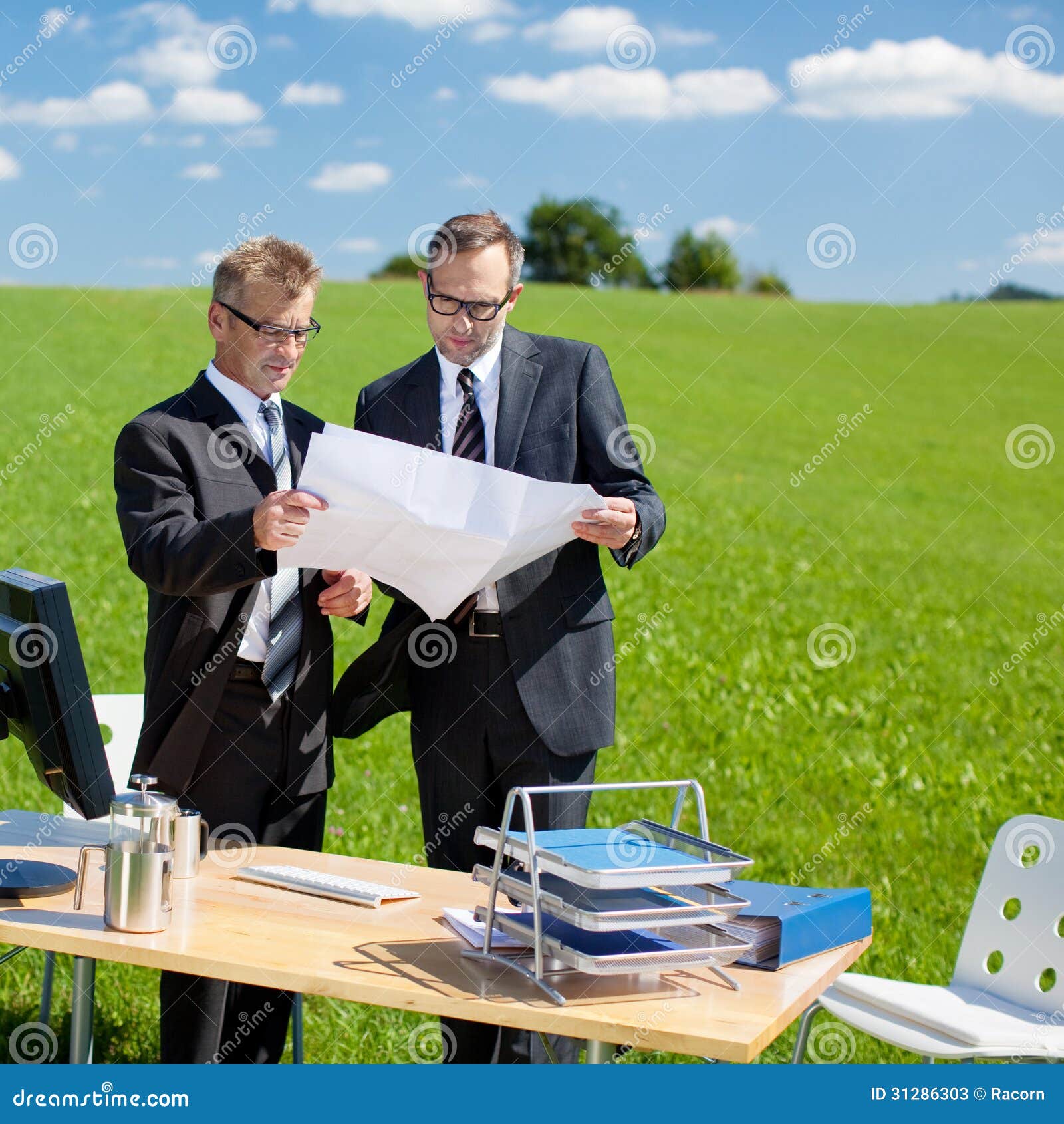 Businessmen Planning Something in Nature Stock Image - Image of office ...