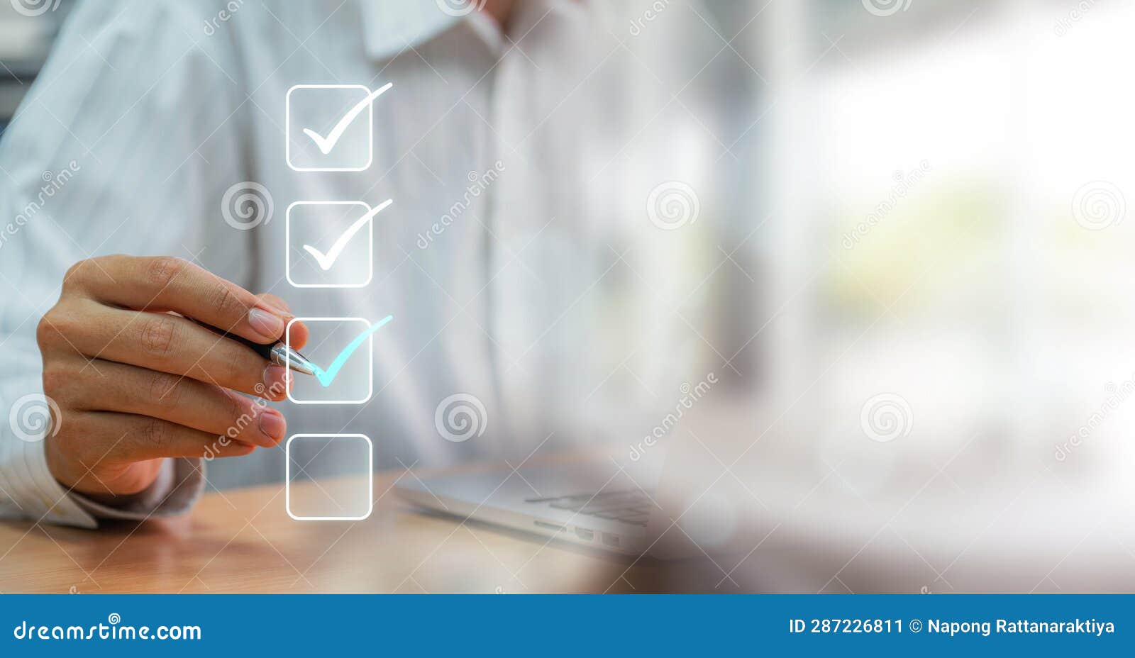 Businessmen Point To Tick Correct Sign Mark in Checkbox for Approve ...