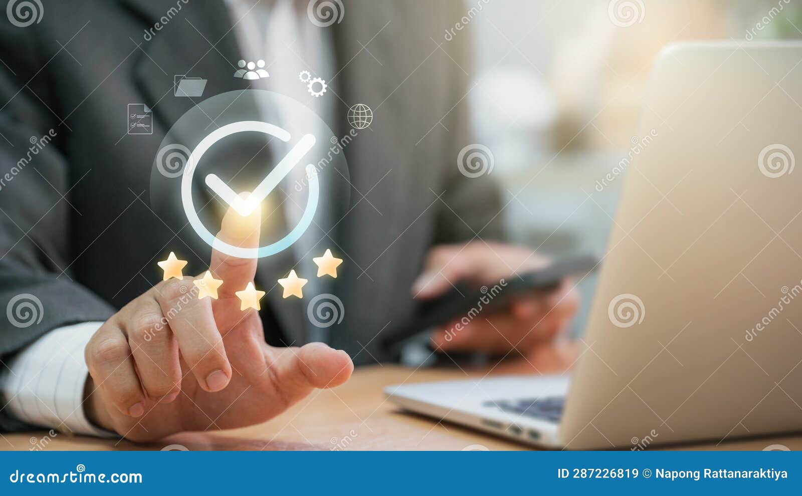 Businessmen Point To Tick Correct Sign Mark in Checkbox for Approve ...