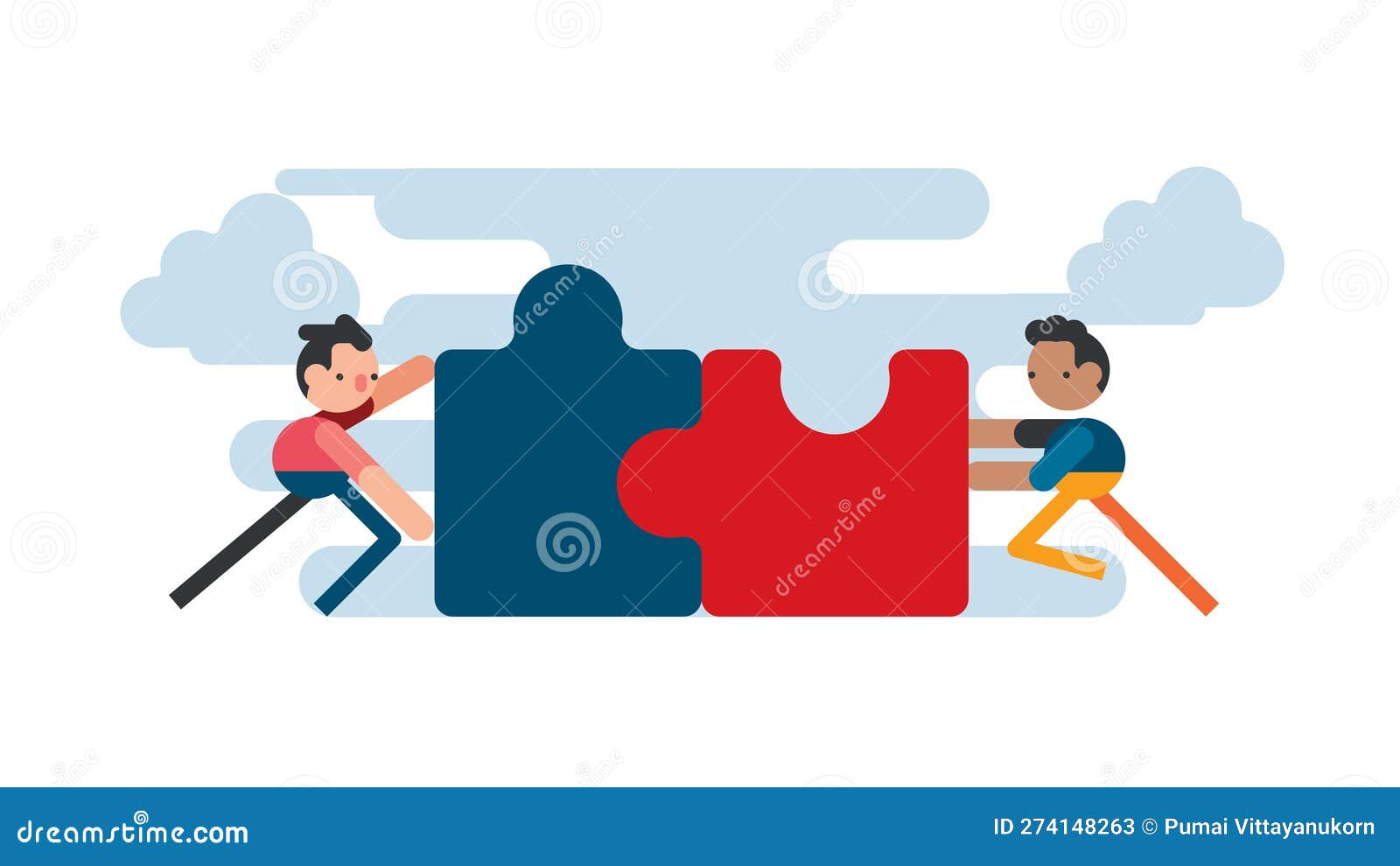 Businessmen Pushing Two Jigsaw Puzzle Elements. Symbol of Working ...
