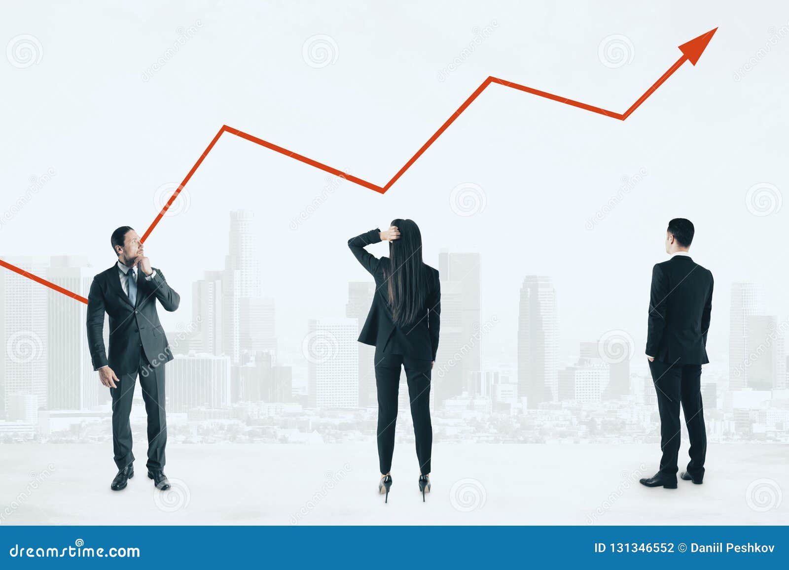 Businessmen with Red Chart Arrow Stock Photo - Image of decrease, arrow: 131346552