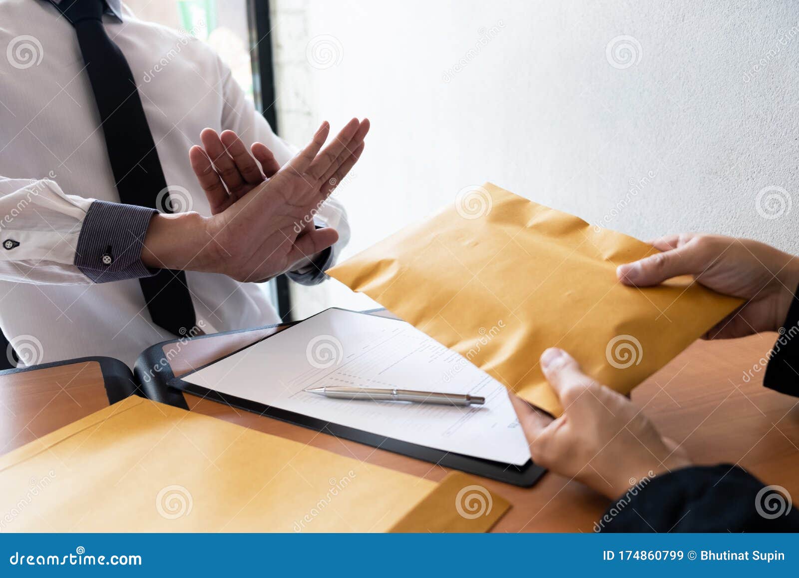 The Businessmen Refusing Accept Bribes in a Brown Envelope at the ...