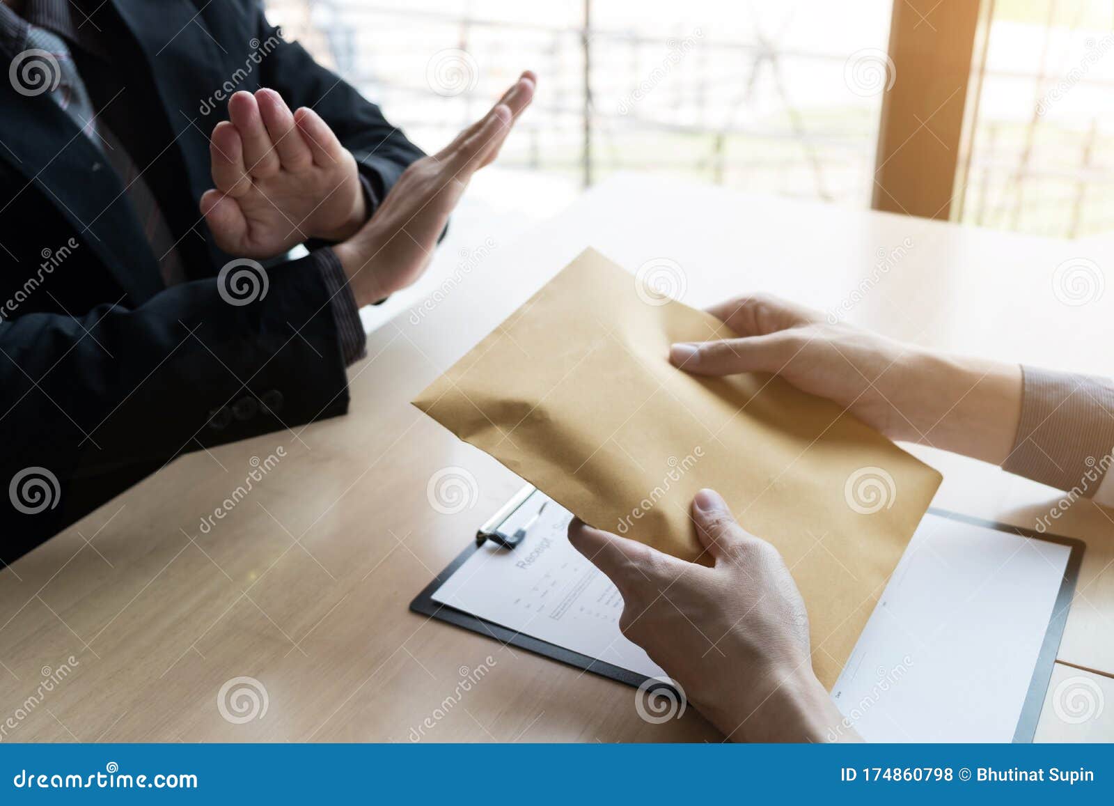 The Businessmen Refusing Accept Bribes in a Brown Envelope at the ...