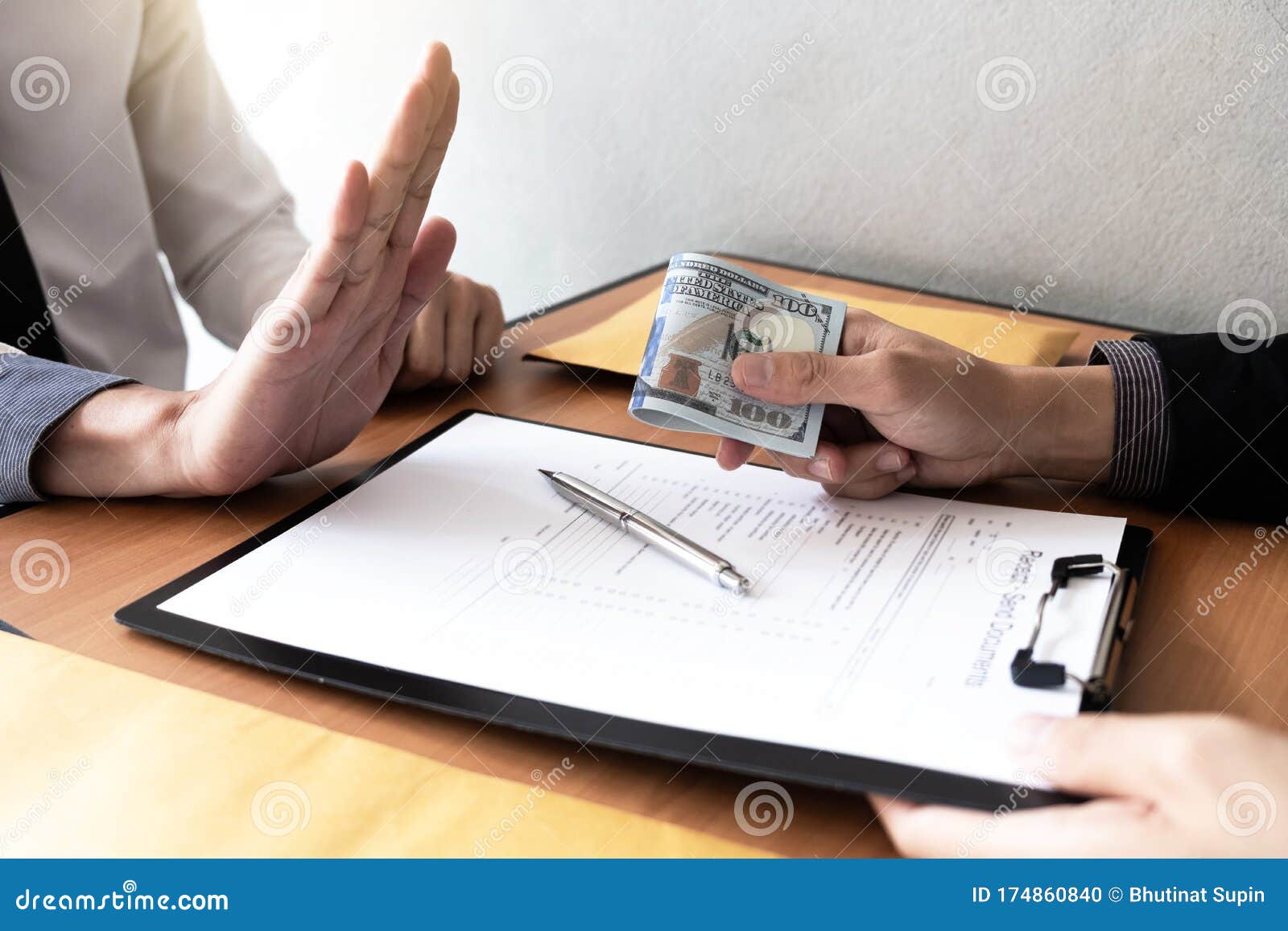 The Businessmen Refusing Accept Bribes at the Office Stock Photo ...