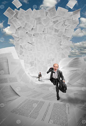 Businessmen Running Away from Wave of Documents Stock Photo - Image of ...