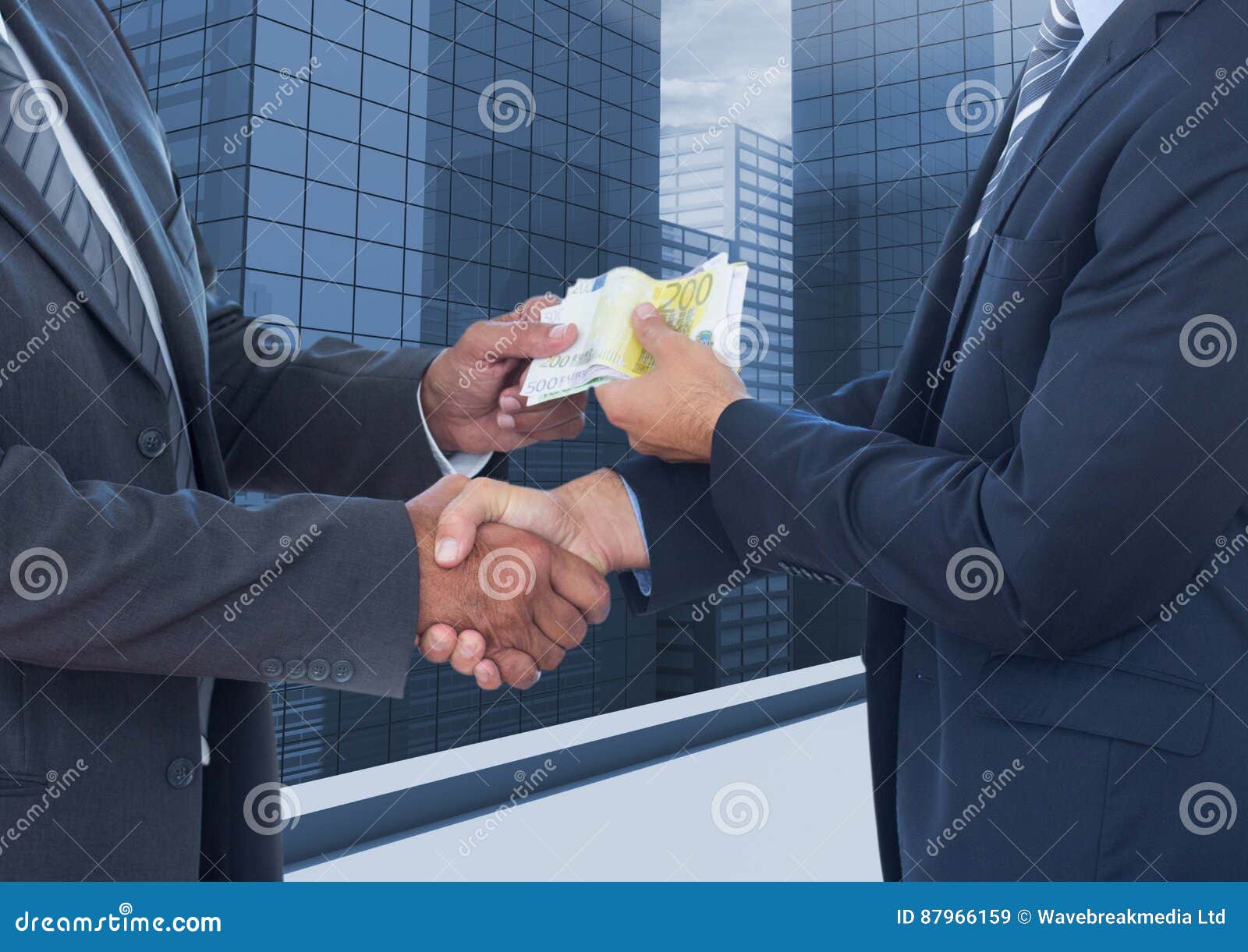 Businessmen Shaking Hands and Receiving Banknotes Stock Image - Image ...