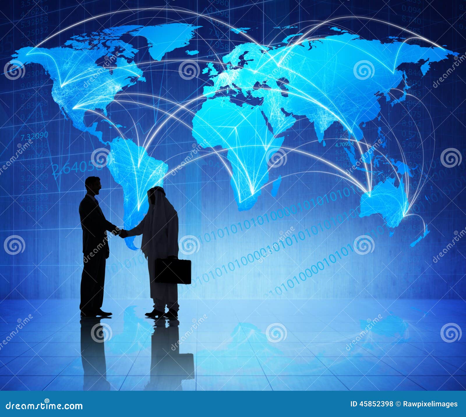 Businessmen Shaking Hands and World Map Background Stock Photo - Image ...