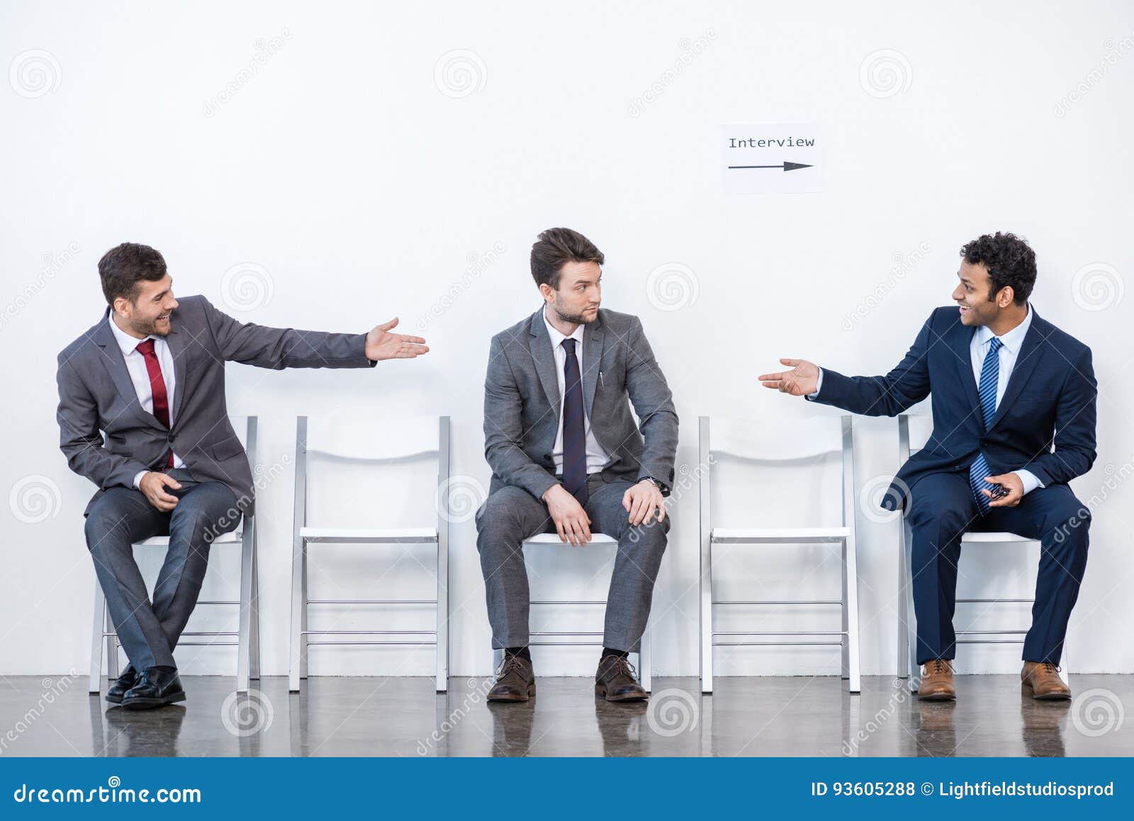 Businessmen Sitting in Queue and Waiting for Interview in Office Stock ...