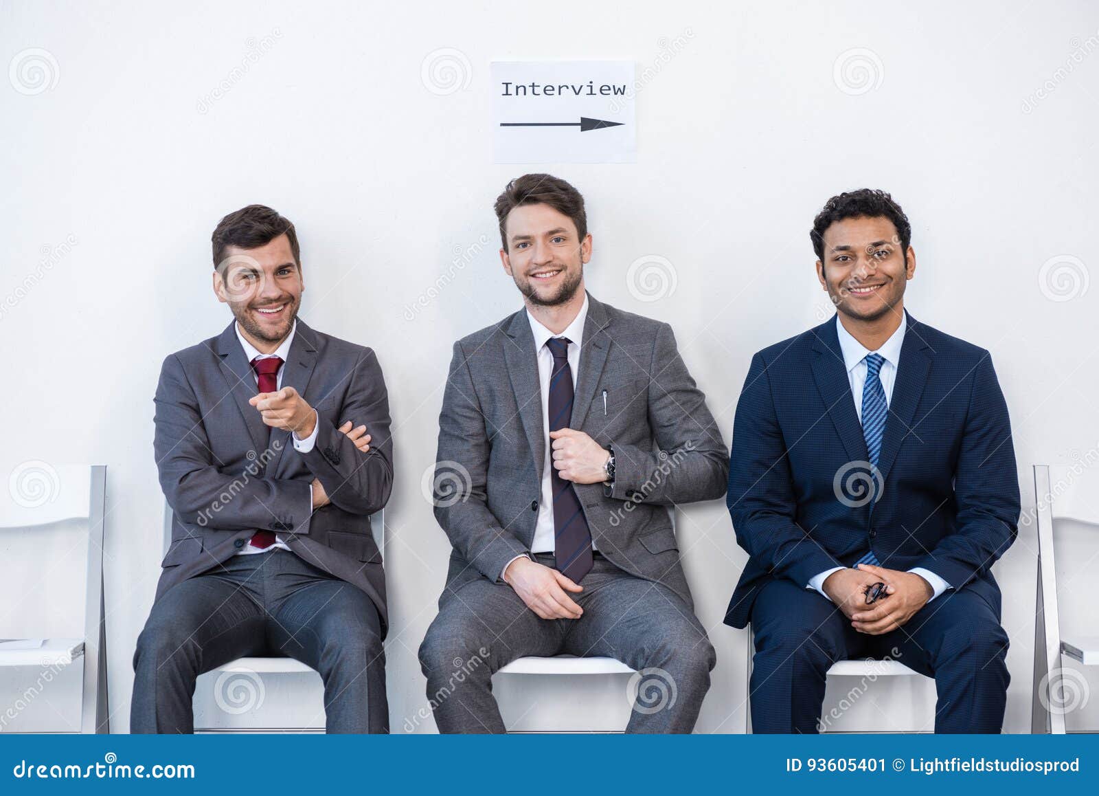 Businessmen Sitting in Queue and Waiting for Interview in Office Stock ...