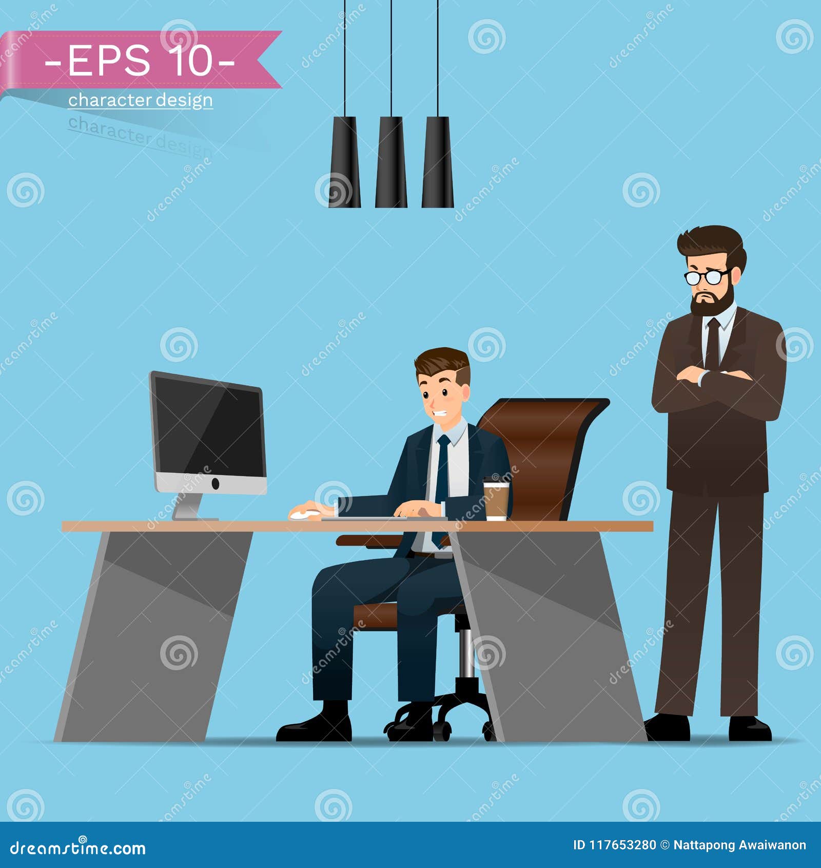 Businessmen is Sitting and Working with Pressure, with the Boss ...