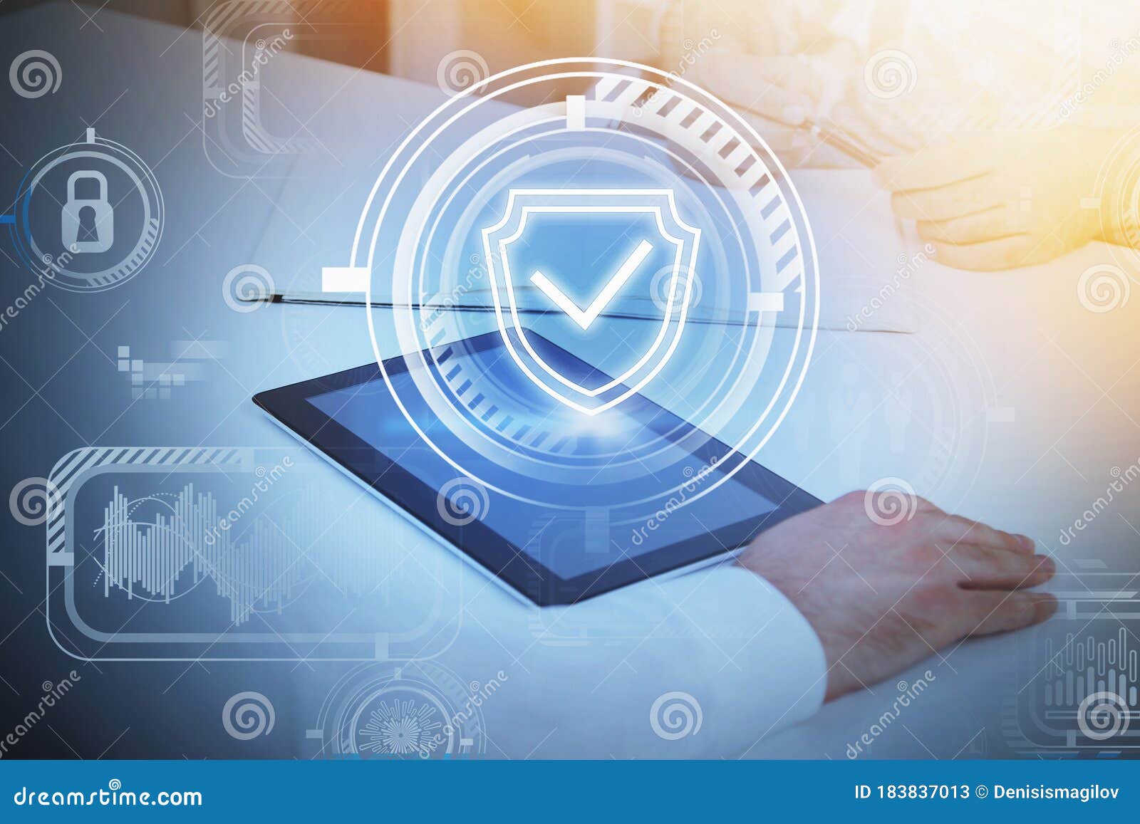 Businessmen with Tablet, Online Security Interface Stock Image - Image ...