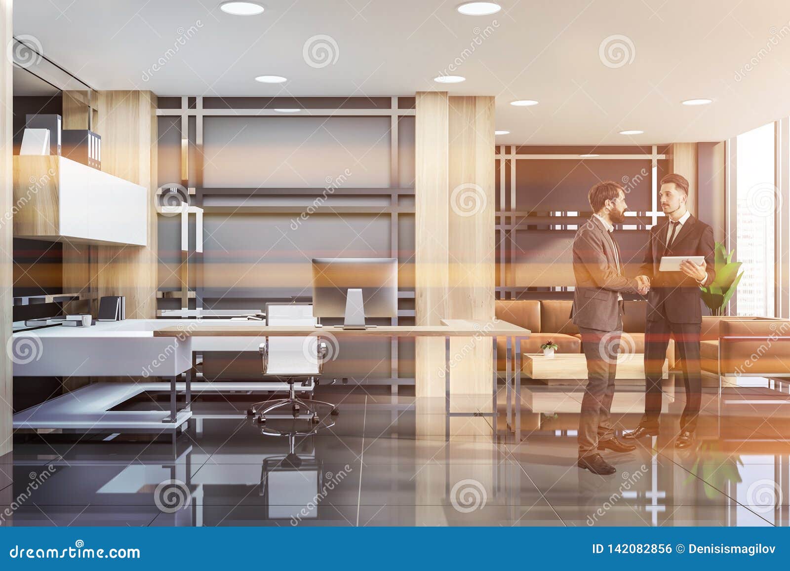 Businessmen Talking in Office with Lounge Stock Photo - Image of ...