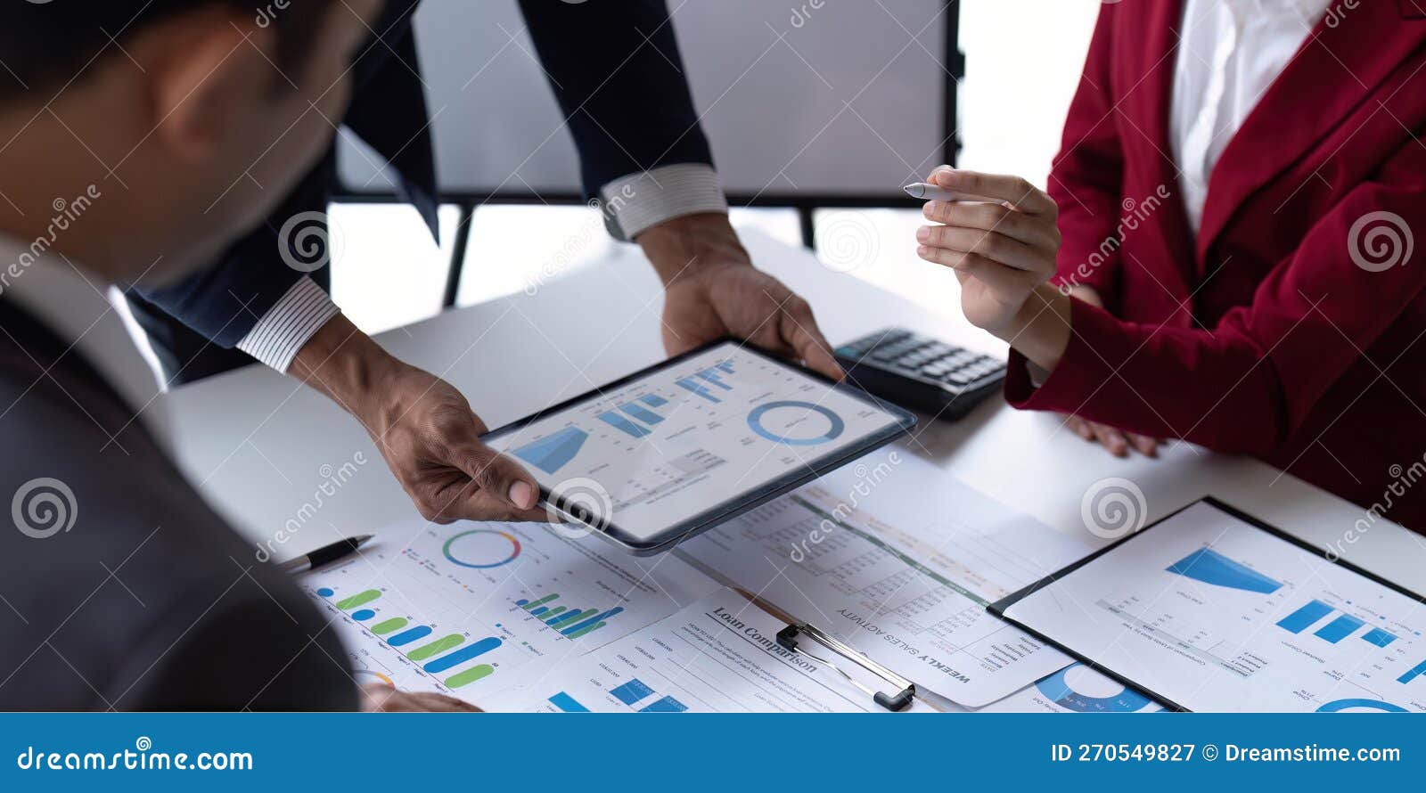 Businessmen Team or Financial Data Analysts Working with Tablets Data ...